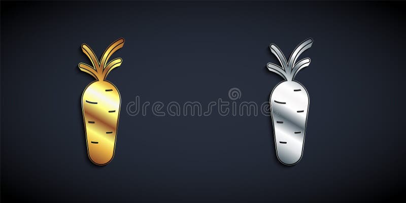 Gold and Silver Carrot Icon Isolated on Black Background. Long Shadow ...