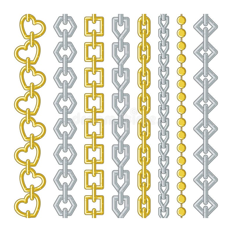 Gold and Silver Chains. Vector Collection Set Isolate on White Stock ...