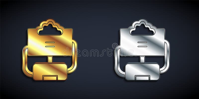 Gold and Silver Cloud Database Icon Isolated on Black Background. Cloud ...