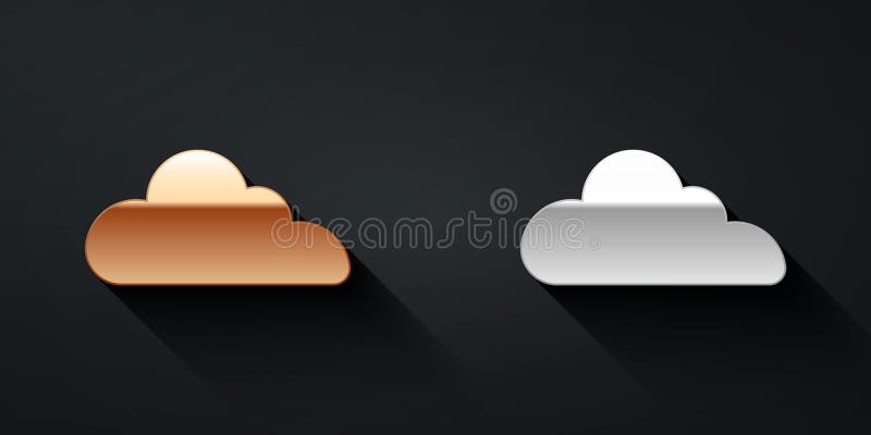 Gold and Silver Cloud Icon Isolated on Black Background. Long Shadow ...