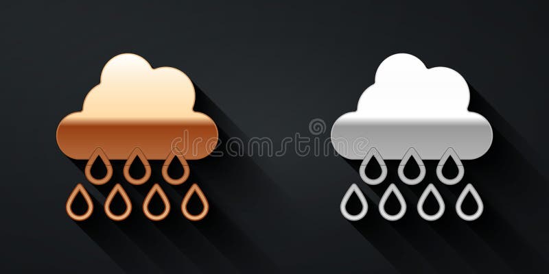 Gold and Silver Cloud with Rain Icon Isolated on Black Background. Rain ...