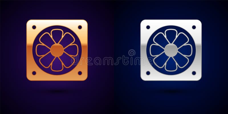 Gold and Silver Computer Cooler Icon Isolated on Black Background. PC ...