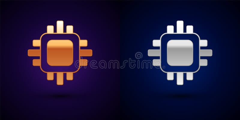 Gold and Silver Computer Processor with Microcircuits CPU Icon Isolated ...