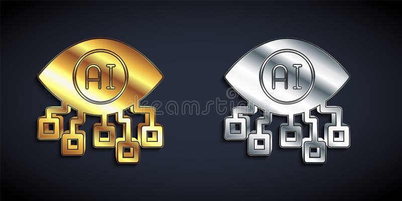 Gold and Silver Computer Vision Icon Isolated on Black Background ...