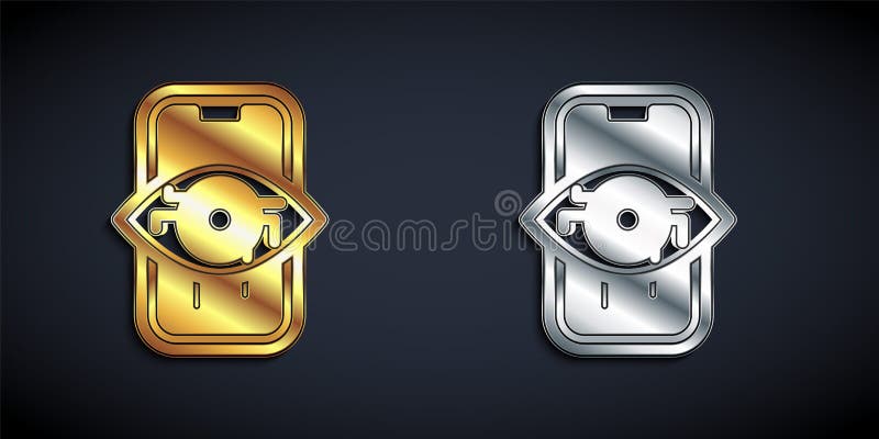 Gold and Silver Computer Vision Icon Isolated on Black Background ...