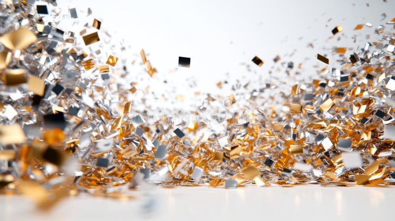 Gold and Silver Confetti Exploding in Motion Stock Illustration - Illustration of celebration ...