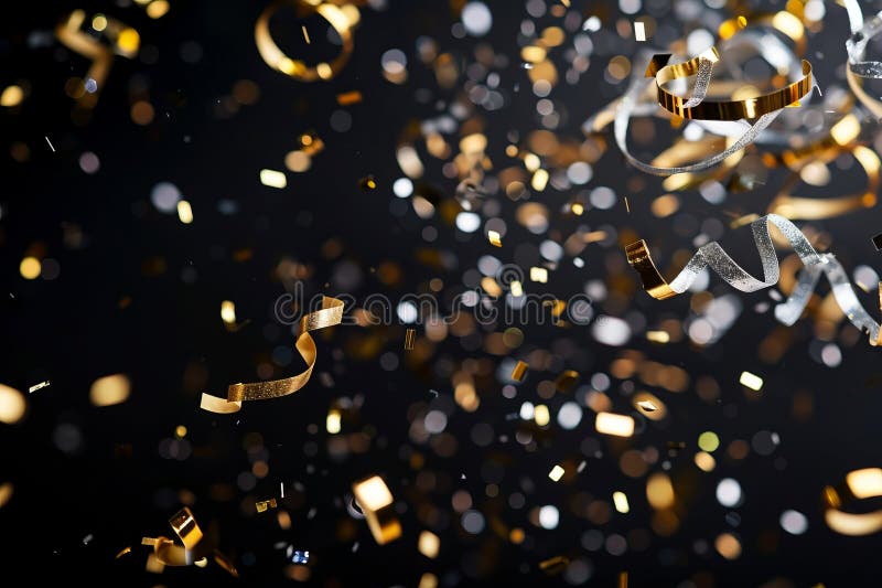 Gold and Silver Confetti Falling from the Sky Stock Photo - Image of ...