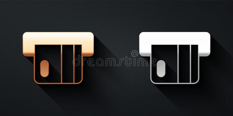 Gold and Silver Credit Card Inserted in Card Reader Icon Isolated on ...