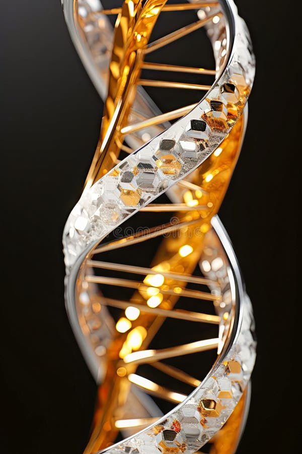 Gold and Silver DNA Chain Close-up Stock Photo - Image of model, cell ...