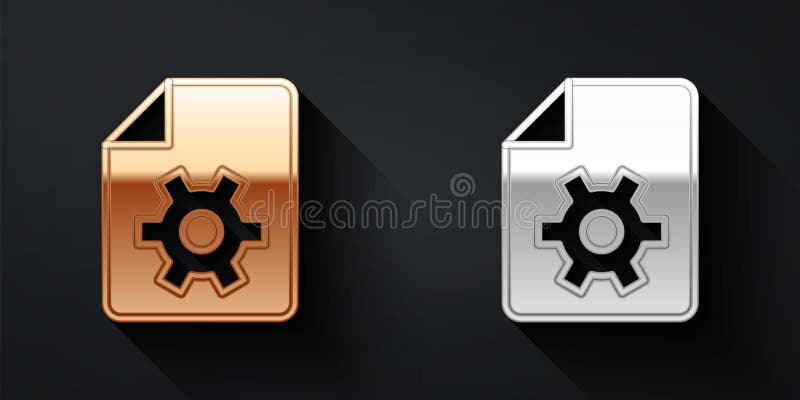 Gold and Silver Document Settings with Gears Icon Isolated on Black ...