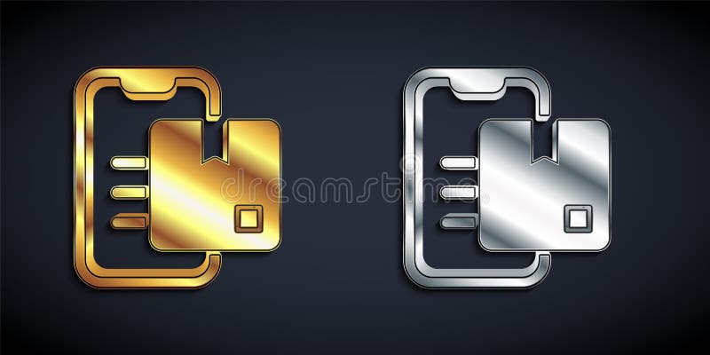 Gold and Silver Document Tracking Marker System Icon Isolated on Black ...