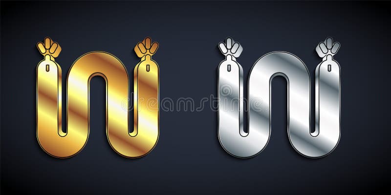 Gold and Silver Electric Cable Icon Isolated on Black Background ...