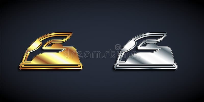 Gold and Silver Electric Iron Icon Isolated on Black Background. Steam ...