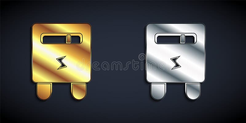 Gold and Silver Electric Meter Icon Isolated on Black Background. Long ...