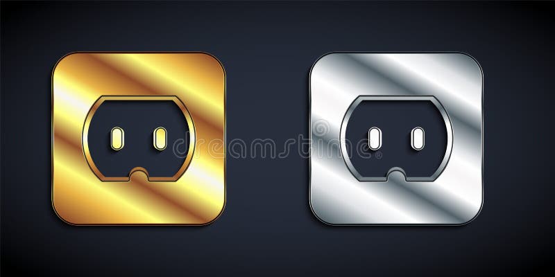Gold and Silver Electrical Outlet Icon Isolated on Black Background ...
