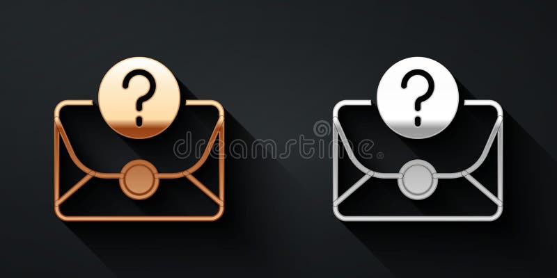 Gold and Silver Envelope with Question Mark Icon Isolated on Black ...