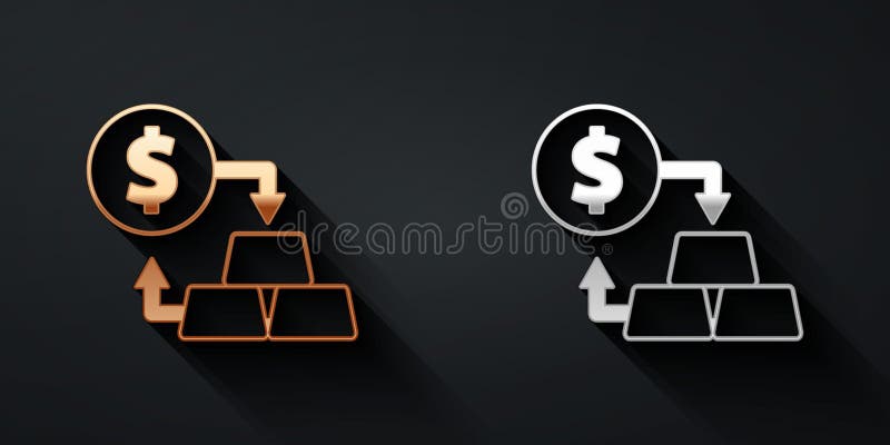 Gold and Silver Gold Exchange Money Icon Isolated on Black Background ...