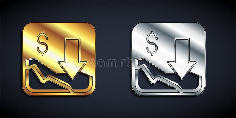 Gold and Silver Financial Growth Decrease Icon Isolated on Black Background. Increasing Revenue ...