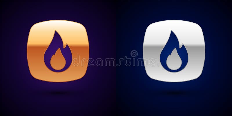Gold and Silver Fire Flame Icon Isolated on Black Background. Vector ...