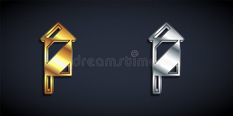 Gold and Silver Firework Rocket Icon Isolated on Black Background ...