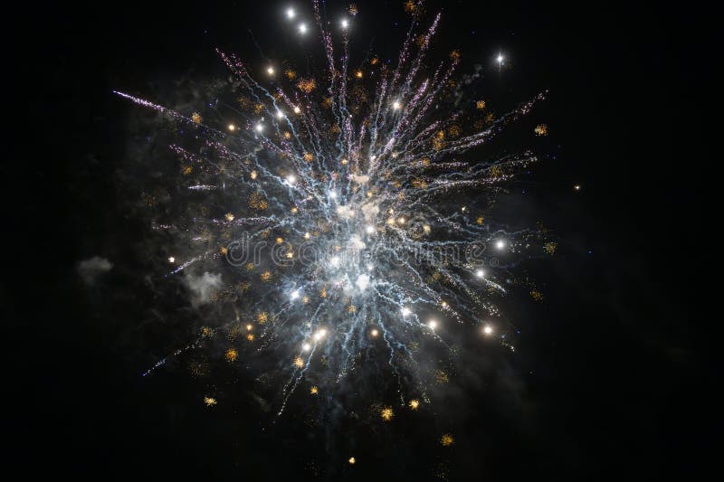 Gold Silver Fireworks on Black Background. Stock Photo - Image of ...