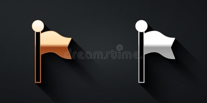 Gold and Silver Flag Icon Isolated on Black Background. Location Marker ...