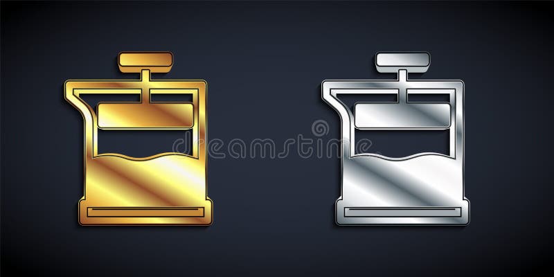 Gold and Silver French Press Icon Isolated on Black Background. Long ...