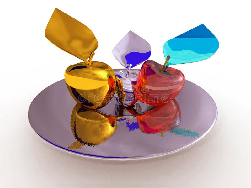 Gold, Silver and Glass Apples on a Silver Plate Stock Illustration ...