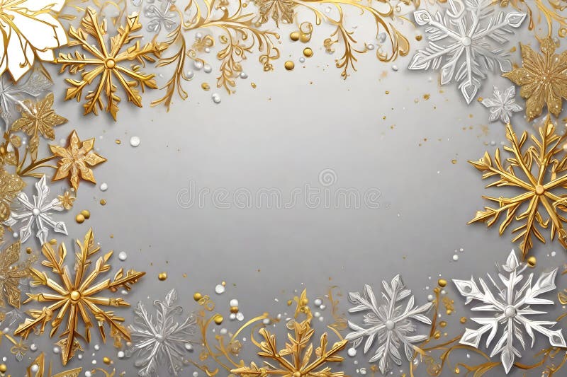 Gold and Silver Glitter Snowflakes Frame Background Stock Illustration - Illustration of golden ...