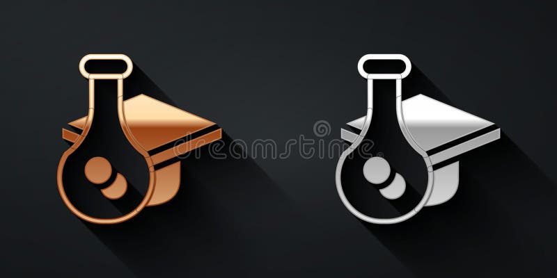 Gold and Silver Graduation Cap Icon Isolated on Black Background ...