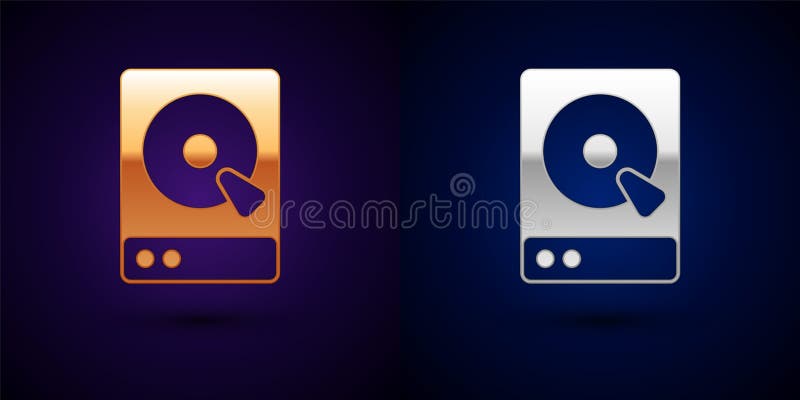 Gold and Silver Hard Disk Drive HDD Icon Isolated on Black Background ...