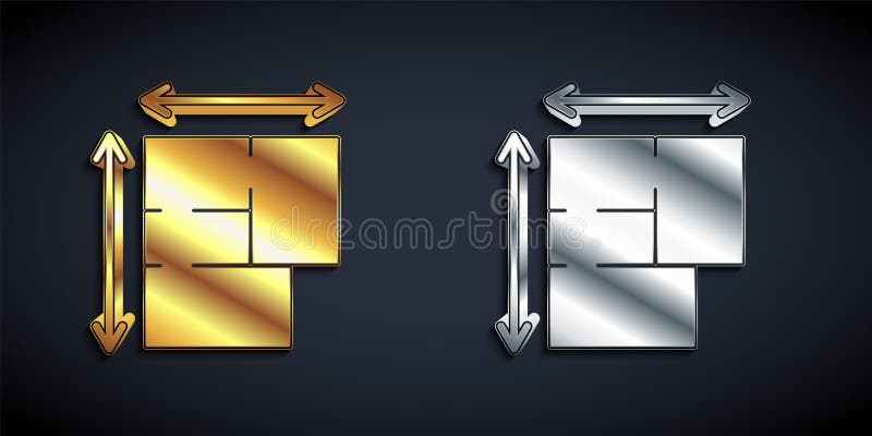 Gold and Silver House Plan Icon Isolated on Black Background. Long ...