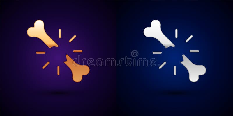 Gold and Silver Human Broken Bone Icon Isolated on Black Background ...