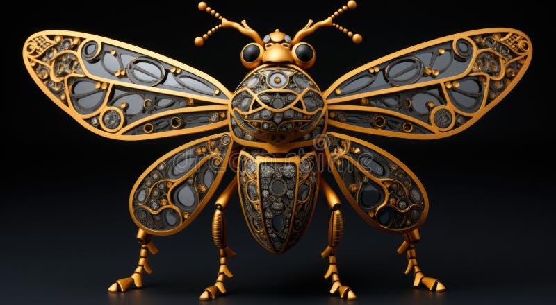 A Gold and Silver Insect Statue on a Black Background. Generative AI ...