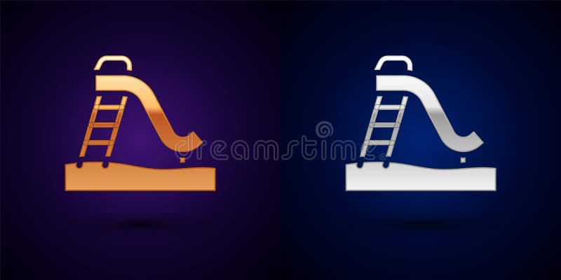 Gold and Silver Kid Slide Icon Isolated on Black Background. Childrens ...