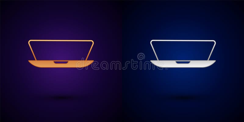 Gold and Silver Laptop Icon Isolated on Black Background. Computer ...
