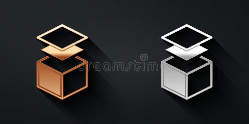 Gold and Silver Layers Icon Isolated on Black Background. Long Shadow ...