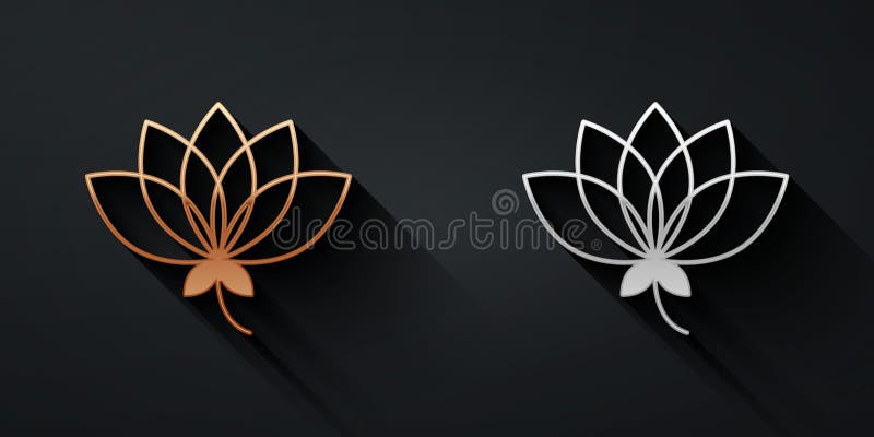 Gold and Silver Lotus Flower Icon Isolated on Black Background. Long ...