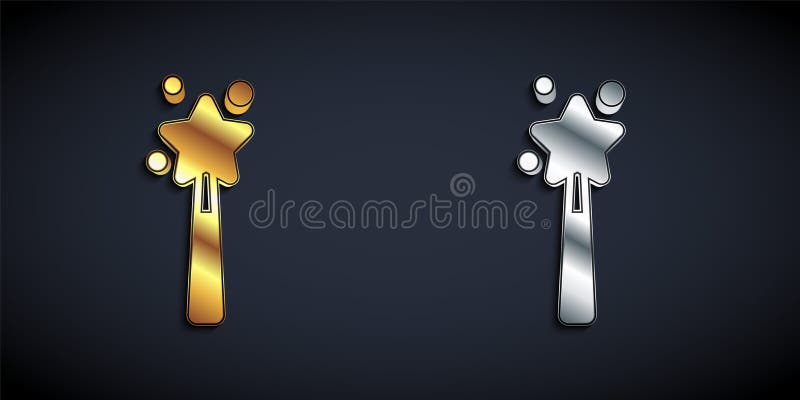 Gold and Silver Magic Wand Icon Isolated on Black Background. Star ...