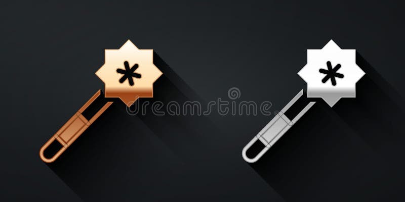 Gold and Silver Magic Wand Icon Isolated on Black Background. Star ...