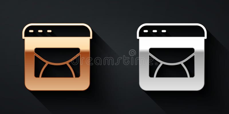 Gold and Silver Mail and E-mail Icon Isolated on Black Background ...