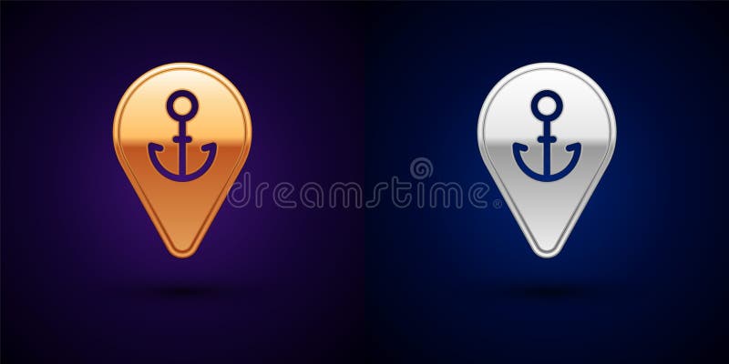 Gold Map Pointer with Check Mark Icon Isolated on Black Background ...