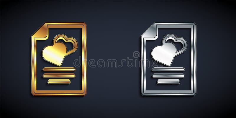 Gold and Silver Marriage Contract Icon Isolated on Black Background ...