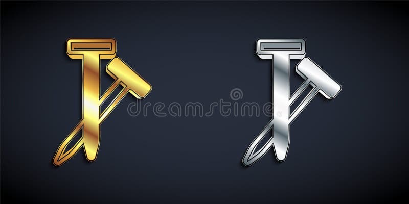 Gold and Silver Metallic Nails Icon Isolated on Black Background. Long ...