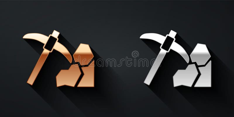 Gold and Silver Gold Mining Icon Isolated on Black Background. Long ...