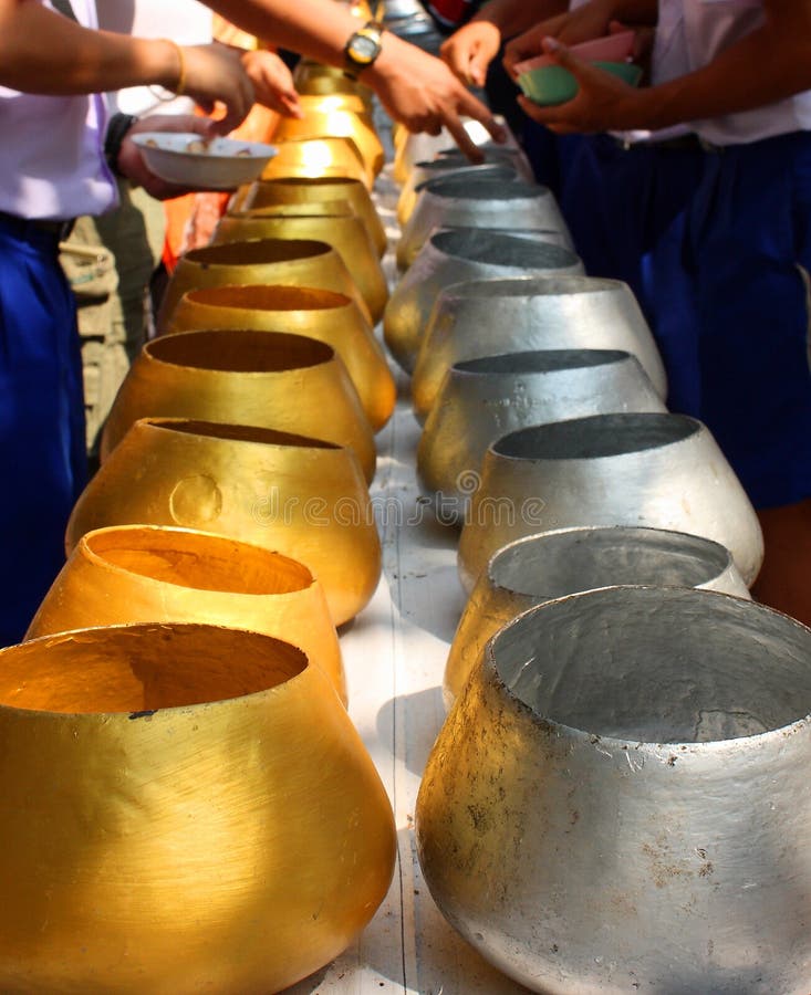 Gold and Silver Monk Alms Bowls Thailand Stock Image - Image of bowl ...