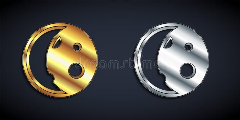 Gold and Silver Moon Phases Icon Isolated on Black Background. Long ...