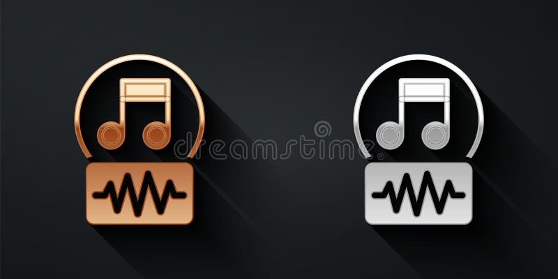 Gold and Silver Music Note, Tone Icon Isolated on Black Background ...