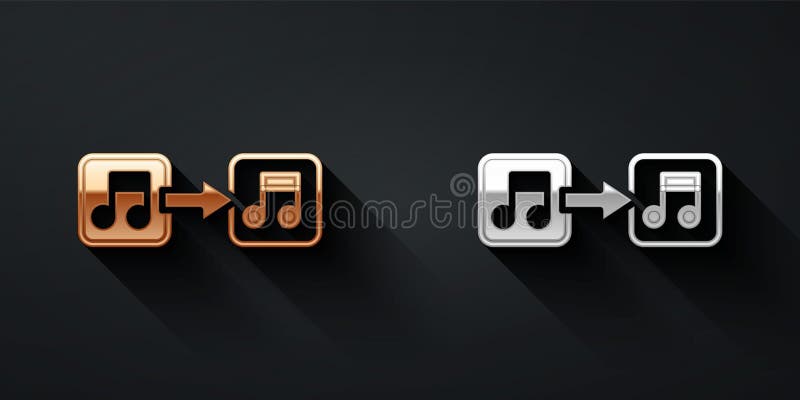 Gold and Silver Music Note, Tone Icon Isolated on Black Background ...