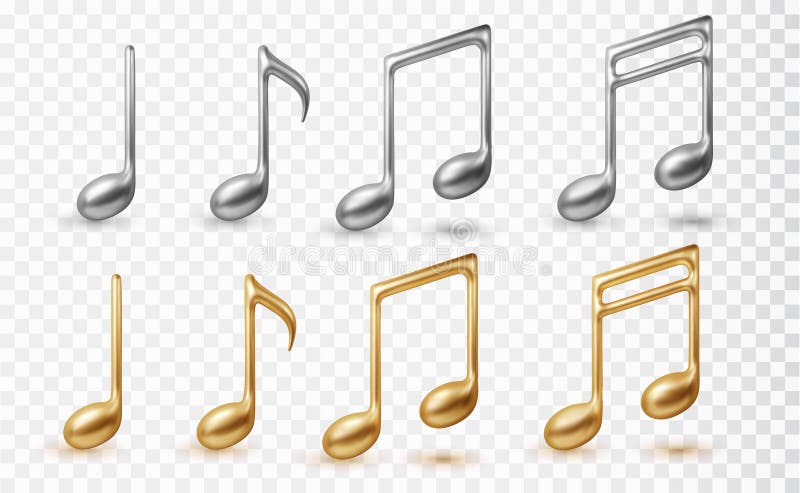 Gold Music Notes Isolated 3d Icons Set. Vector Realistic Metallic Note ...